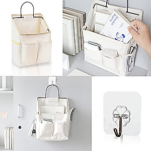 4 Pack Wall Hanging Storage bag Fabric Hanging Bag Organizer with 4 Pockets Wall Basket Organizer Hanging Storage Basket with 8 PCS Sticky Hooks for Bathroom Kitchen Dormitory (2 White+2 grey)