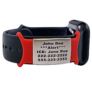 Multi-Purpose Waterproof Red Safety Alert ID Bracelet - Free Engraving - Hypoallergenic Silicone Attachment with 30mm Plate - Runners ID - Fitness ID - Triathletes ID - Religious ID - ID Bracelet