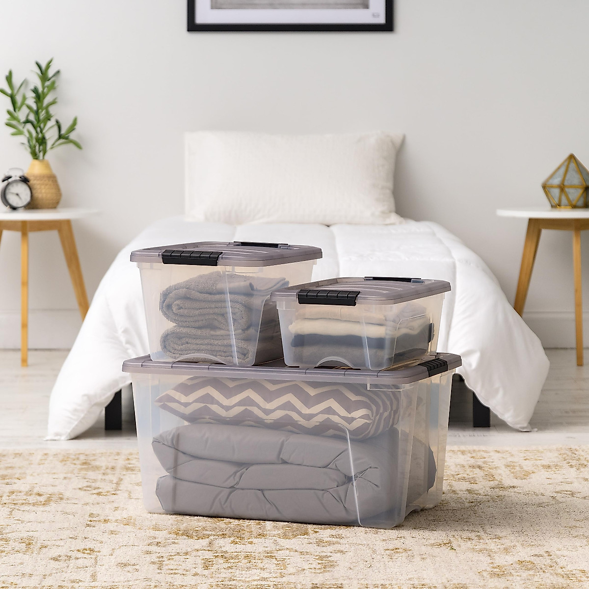 IRIS USA 72 Quart Stack & Pull Clear Storage Box, Gray, 3 Pack