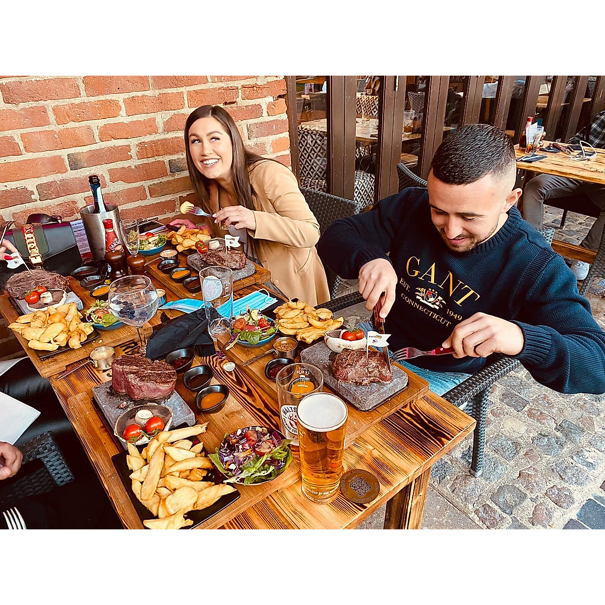 Black Rock Grill Steak Stone, Hot Stone Grill - Sizzling Hot Rock, Indoor Grill, Cooking Stone with Matt Black Ramekins and Side Plate (One Standard Set)