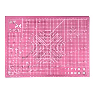 uxcell A4 Self-Healing Cutting Mat, 12" x 9" Non-Slip Double Sided with Grid PVC Desk Mat for DIY, Crafting, Model Building Rotary Cutting Board Pink