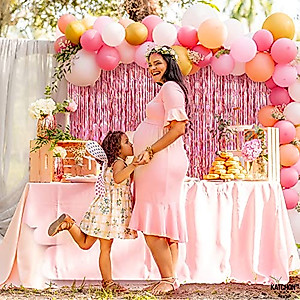 KatchOn, Holographic Rose Gold Fringe Curtain - Large, 6.4x8 Feet, Pack of 2 | Holographic Rose Gold Backdrop for Bachelorette Party Decorations | Rose Gold Streamers for Girls Night Decorations