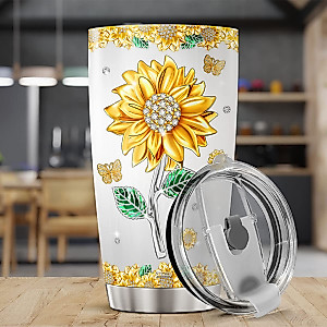CUBICER Sunflower Tumbler 20 Oz With Lid Flower Stainless Steel Insulated Theme Coffee Travel Floral Mug Cup Drinking Glasses For Girls Mother Daughter Women On Holiday Birthday