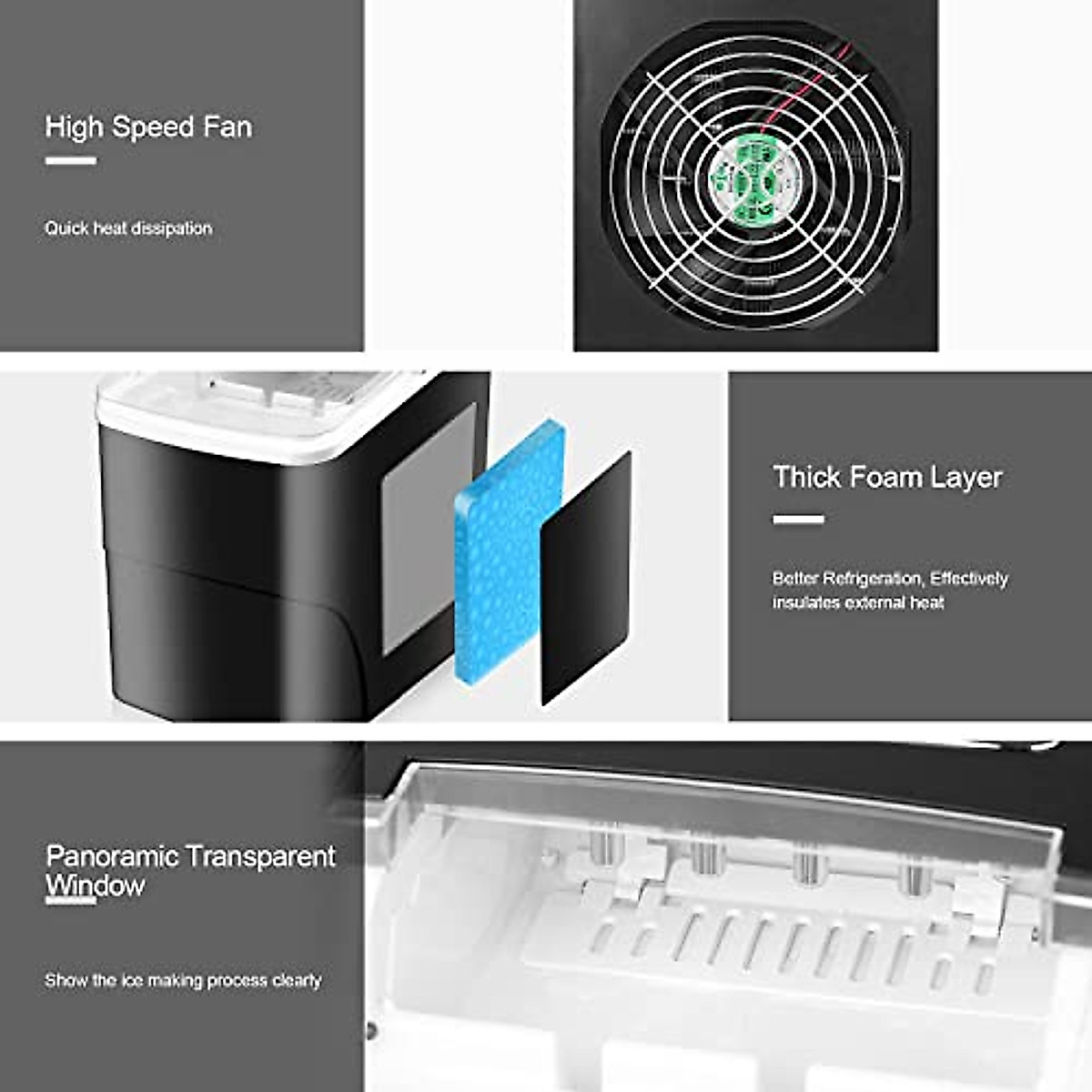 Ice Makers Countertop Ice Machine Maker Countertop for Home/Office/Camping/Mini/Small/Table Top/Tabletop/Electric with Spoon, 26.5 lbs in 24h