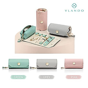 VlandoJewelry Roll for Travel, Mini Size & Light Weight Jewelry Storage Organizer Bag for Daily Jewelries for Bracelets, Earrings, Rings(Gray)