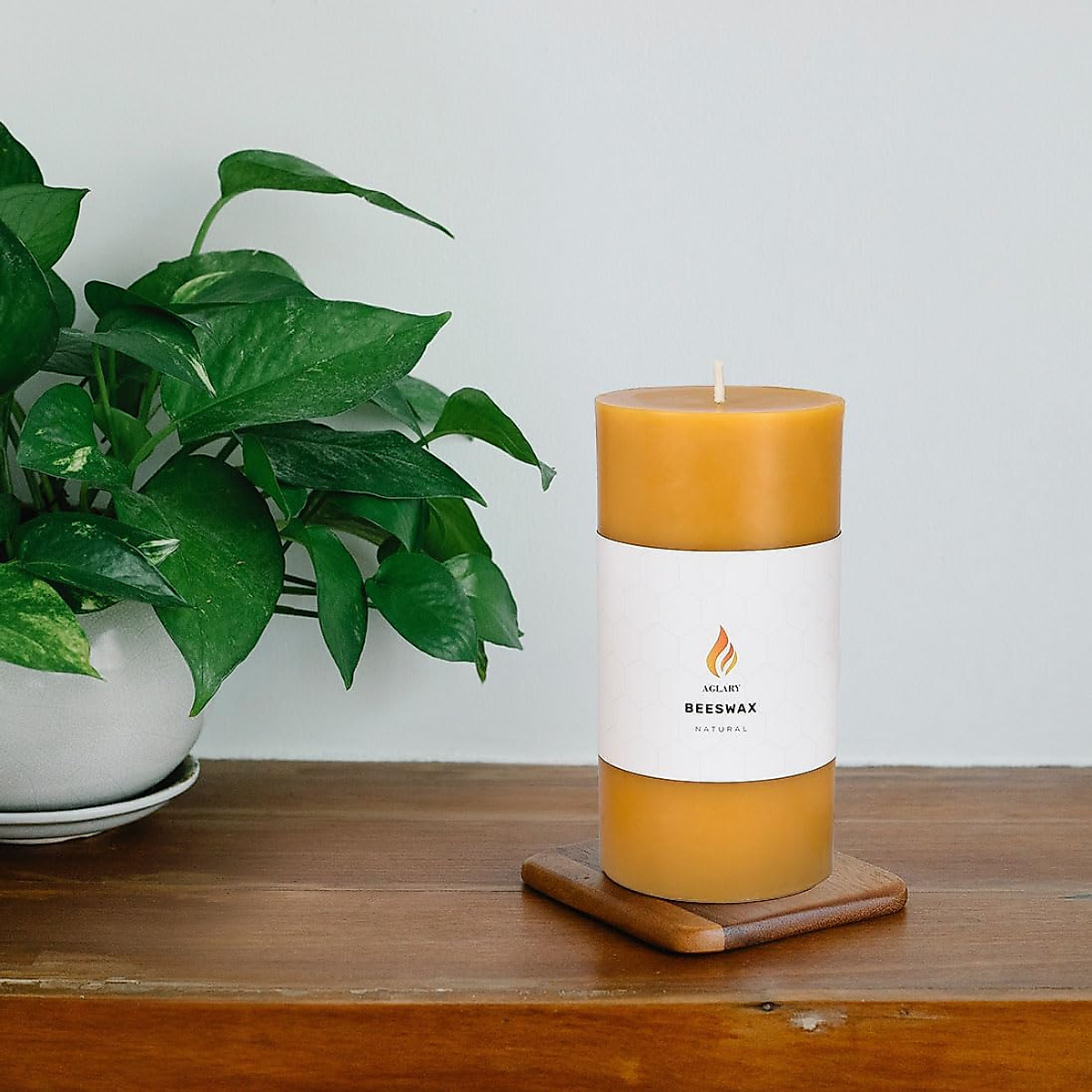 AGLARY 3"x 6" Large Beeswax Pillar Candle, Made of Pure Natural Beeswax, with Ultra Long Burning Time and Low Allergenicity-Raw，82H