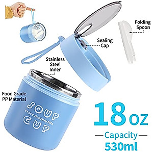 Reastar Insulated Food Container, 18 Ounce Stainless Steel Kids Adult Thermo for Hot Food, Vacuum Insulated Food Jar with Folding Spoon, Leak Proof, only for children 3 years above, Blue