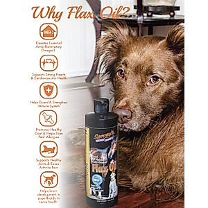 Sammy’s™ Shiny Coat Flaxseed Oil - 100% Pure, Natural Flax Oil, Cold-Pressed, Excellent Source of Omega-3 for Your Furry Friend, for Healthier Skin and Coat of Your Dogs, Cats, Other Pets - 32 Oz