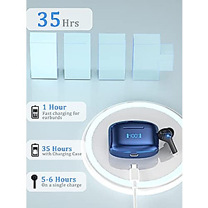 YHT Bluetooth 5.2 Wireless Earbuds, Clear Call Noise Cancelling with 4 Microphones Wireless in Ear Headphones, LED Power Display HiFi Stereo Sound Earphones Compatible for iPhone Android, Blue