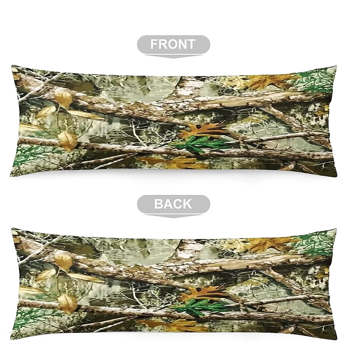 Autumn Forest Body Pillow Cover Hunting Tree Branches and Brown Leaves Camouflage Camo Pattern Long Pillow Case Protector with Zipper Decorative Large Pillowcases for Couch,Bedroom,Home Gifts 20"x54"