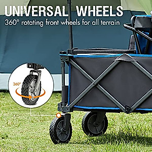 PORTAL Collapsible Folding Utility Wagon Cart Heavy Duty Foldable Outdoor Garden Camping Cart with Removable Fabric, Grey/Blue