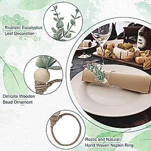 MLURCU Napkin Rings Set of 6 Rustic Eucalyptus Wooden Napkin Rings Boho Leaf Wood Bead Farmhouse Spring Fall Napkin Ring Holder for Family Dining Banquet Wedding Christmas Easter Holiday Table Decor