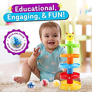 5 Layer Ball Drop and Roll Swirling Tower for Baby and Toddler Development Educational Toys | Stack, Drop and Go Ball Ramp Toy Set Includes 3 Spinning Acrylic Activity Balls with Colorful Beads