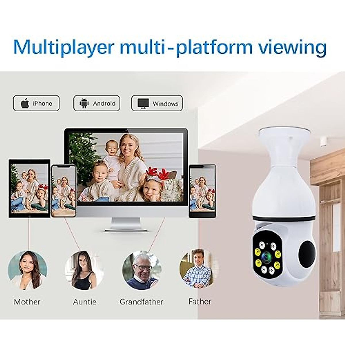 SXBCyan Wireless WiFi Light Bulb Camera,Security Camera for Home Surveillance,Spotlight E27 360 Degree Panoramic Wireless Security IP Camera (Size : 2mp Camera)