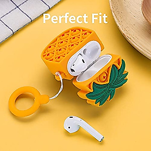 La Case Cute Pineapple Airpods Fidget Silicone Case 3D Funny Cover Compatible for Apple Airpods 1 2 Gift for Women Girls or Boys (Orange)
