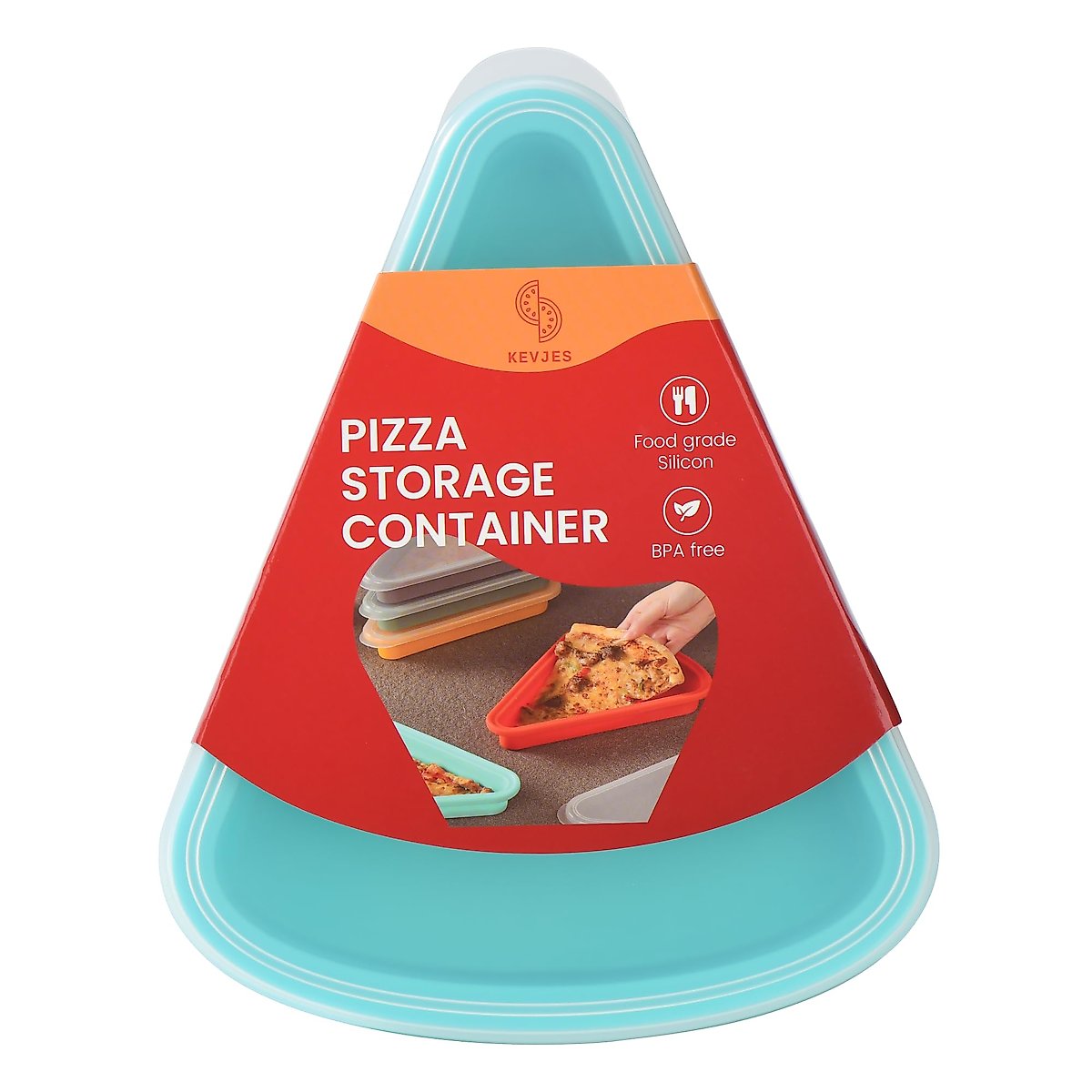 KEVJES 5-Pack Multicolor Reusable Silicone Leftover Pizza Slice Storage Container with Air-tight Lids-BPA Free,Fits Single Slice up to 16”,Save Space,Refrigerator organizer.
