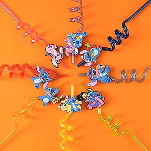 YAOOA 24Pcs Lilo & Stitch Birthday Party Supplies Reusable Drinking Straws,8 Designs Lilo & Stitch Themed Party Favors with 2 Cleaning Brushes, One Size