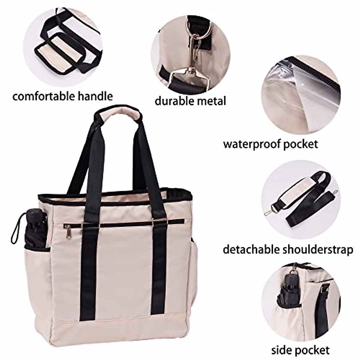 Kuston Tote Bag Waterproof Nylon Multi Pocket Shoulder Bags Laptop Work Bag Teacher Purse and Handbags for Women & Men