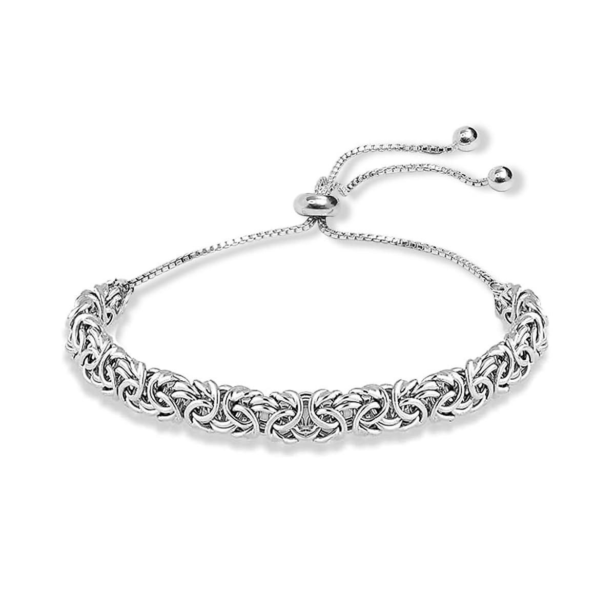 LeCalla 925 Sterling Silver Byzantine Bracelet Jewelry | Italian Sliding Bolo Chain Bracelet for Women