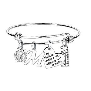 Nzztont Teacher Gifts for Women Teacher Initial Bangle Bracelet Teacher Appreciation Gifts thank You Gifts for Teachers (M)