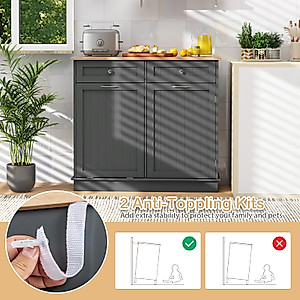 Giantex Tilt Out Trash Cabinet 15.5 Gallon, Wooden Laundry Room Cabinet, 2 Drawers, Storage Cabinet, Recycling Trash Cabinet, Kitchen Island with Garbage Can Holder, 39.5" x 14" x 35.5", Gray