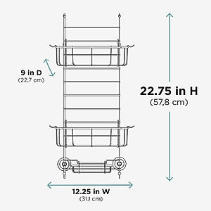 Zenna Home, Stainless Steel Rust-Resistant Over-The-Shower Caddy, 2-Shelf, Over the Door