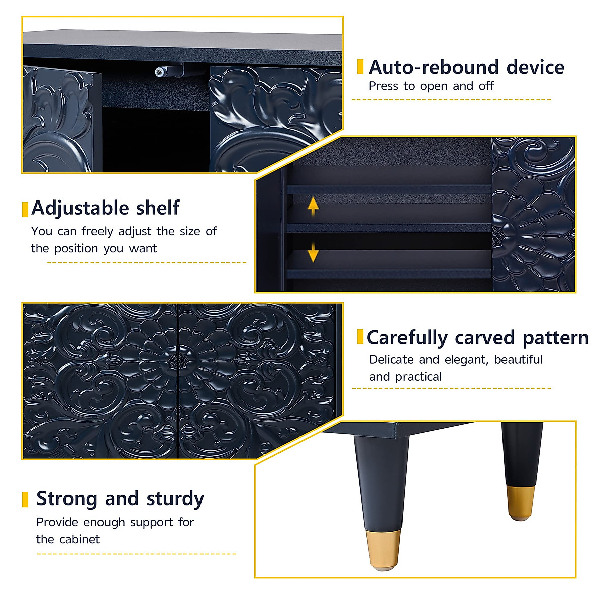 weselon Accent Cabinet with 2 Doors, Luxury Carving Board Storage Sideboard with Adjustable Shelves, Buffet Cabinet Entryway Table for Living Room (Gray Blue)