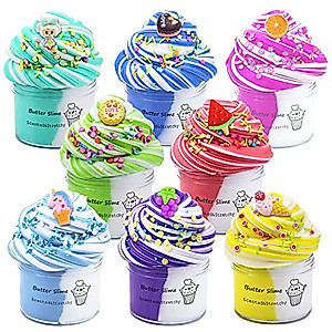 Butter Slime Kit 8pack for Party Favors, Two-Toned Colored Slime, Scented, Soft and Non-Sticky, Birthday Gifts for Girl Boys, Stress Relief Slime Bulk for Easter Egg Basket fillings