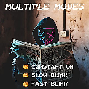 Wlevzzor Halloween LED Scary Mask Cosplay Costume Light up Purge Mask EL Wire Mask for Festival Party Halloween Gifts LED Mask (Ice Blue+Pink)