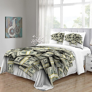 Dollar Currency Bed 3-Piece Theme Decoration, Fun Art Quilt Cover, Banknote Theme Decoration Bed Duvet Cover, Bedroom Room Personality Decoration 3-Piece Set Single（135x200cm）
