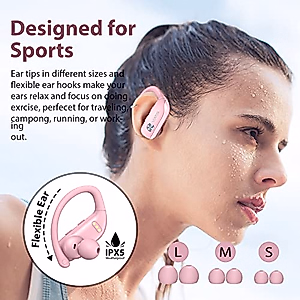 Wireless Earbuds Bluetooth Headphones 48hrs Play Back Sport Earphones with LED Display Over-Ear Buds with Earhooks Built-in Mic Headset for Workout Pink BMANI-VEAT00L