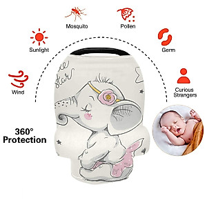 MNSRUU Car Seat Covers for Babies Infant Nursing Breastfeeding Canopy Cute Elephant Ballerina Stretchy Breathable Full Coverage for Boys Girls Shower Gifts