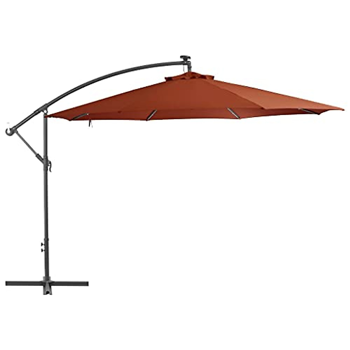 SunshineFace Cantilever Umbrella with LED Lights, Solar Powered Outdoor Market Patio Table Umbrella with LED Lights and Tilt(Brown, 137.8"x110.2")