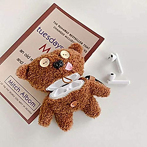 VARWANEO Cute Plush Buttons Bear Case for Apple Airpods 1 2 pro, Bluetooth Earphone Charge Case Protective Cases Headphones Case (for AirPods Pro)