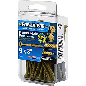 Hillman 42482 Power Pro Premium Exterior Wood Screw, 9 X 3-Inch, 50 Pack