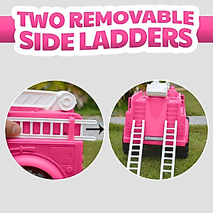 Big Plastic Toy Fire Truck for Toddlers Boys and Girls | Pink Fireman Engine Vehicle with Rescue Ladders for Indoor and Outdoor Imaginative Play (Pink)