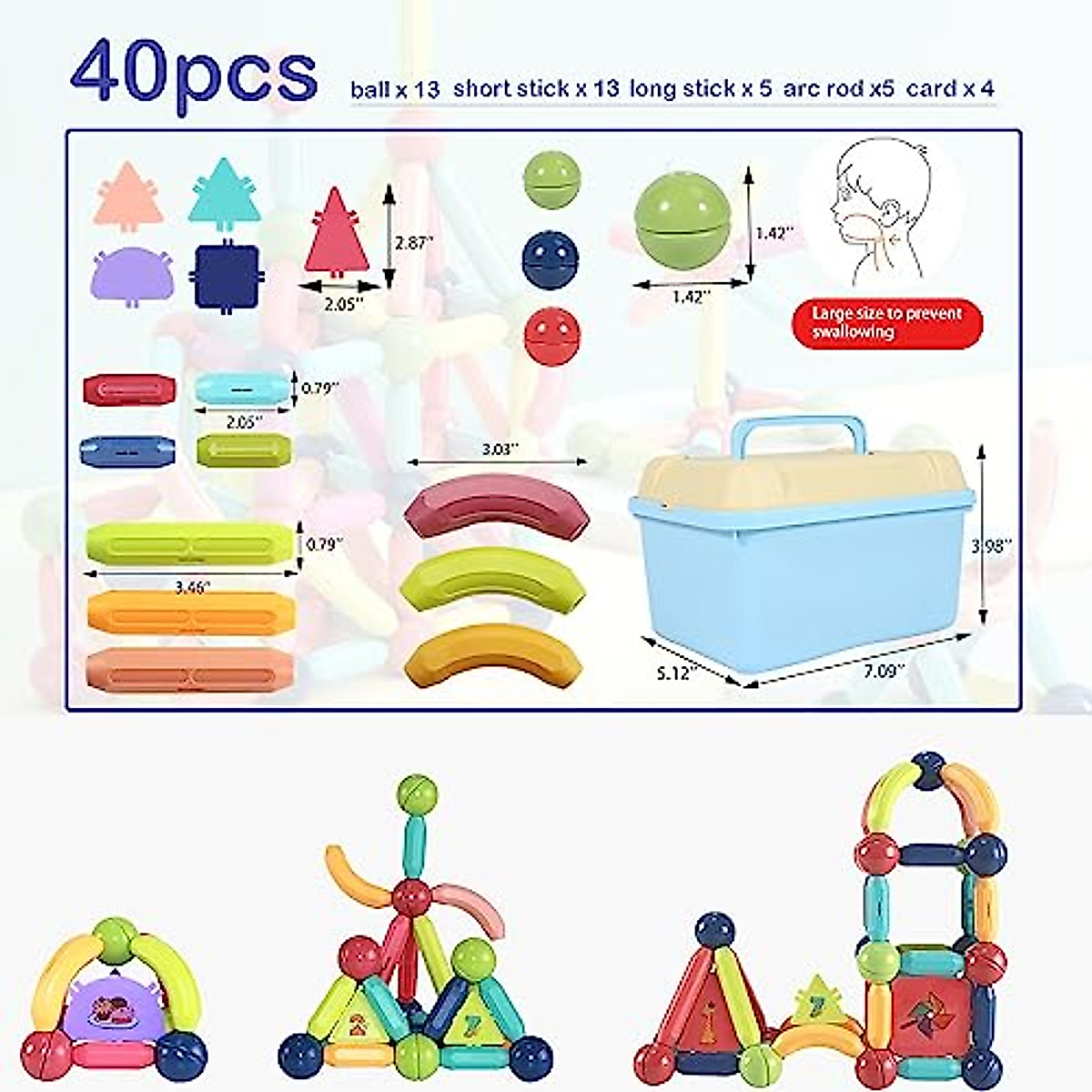 yiyisibao Magnet Toys for Ages 2-4, Magnetic Blocks STEM Learning Educational Toddler Toys 2-3, 40 PCS Montessori Toys for 2 Year Old Boy Girl Gifts Toys for 3 Year Old Boys & Girls