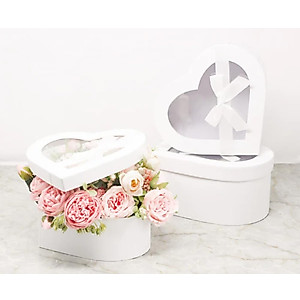 BBJ WRAPS Heart Shaped Boxes for Flowers Packaging with Transparent Window Lids Luxury Gift Box for Floral Arrangement, Set of 3(S/M/L) (White)