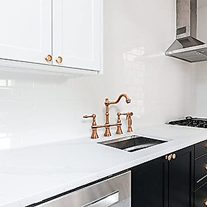 Two-Handles Copper Bridge Kitchen Faucet with Side Spray - 5 Years Warranty …