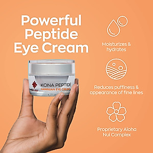 Hanalei Kona Peptide Eye Cream | Minimizes Wrinkles, Puffiness | Hawaiian Botanicals, Caffeine, Peptides | Hydrating Revitalizing Formula | USA Made | Cruelty-Free, Vegan (0.5 oz)