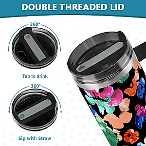 Yasala Car Tumbler with Handle Watercolor Rainbow Color Flower Travel Mug Coffee Cup Insulated Beverage Container Mega Cup for Hot Cold Drinking Thermos Water Bottle Cupholder Friendly 40 oz