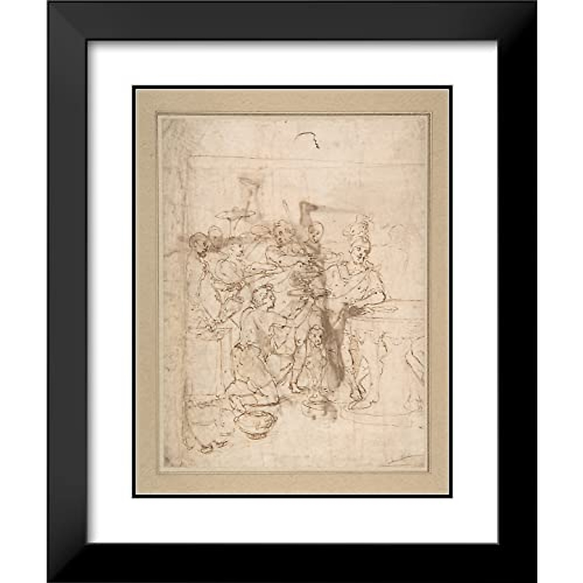 ArtDirect Cesare Nebbia 19x24 Black Modern Frame and Double Matted Museum Art Print Titled - Banquet Scene; a Seated Warrior Attended by a Number of Servants (1536-1614)