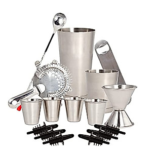 LexiHome 16 Pc Cocktail Making Set, Bartender Kit, Cocktail Shaker Gift Set, Bar Accessories, Drink Tool Kit with Drink Shaker, Hawthorne Strainer, Bar Spoon, Bottle Opener, Tin Shot Glasses, & More