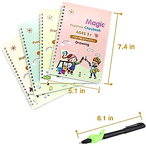 Magic Practice Copybook for Kids, Number Tracing Book for Preschoolers, Magic Calligraphy Copybook Set Practical Reusable Writing Tool for Kid Calligraphic Letter Writing Drawing Mathematics