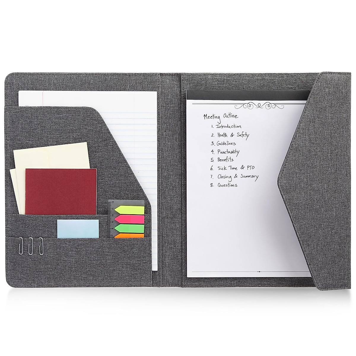 Professional Legal Notepad Portfolio, Grey Folio Notebook for Business and Work Organizer (12.5 x 10 in)