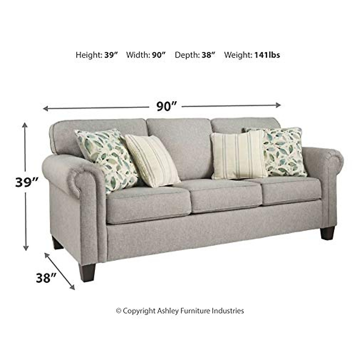 Signature Design by Ashley Alandari Traditional Sofa with 4 Accent Pillows, Gray