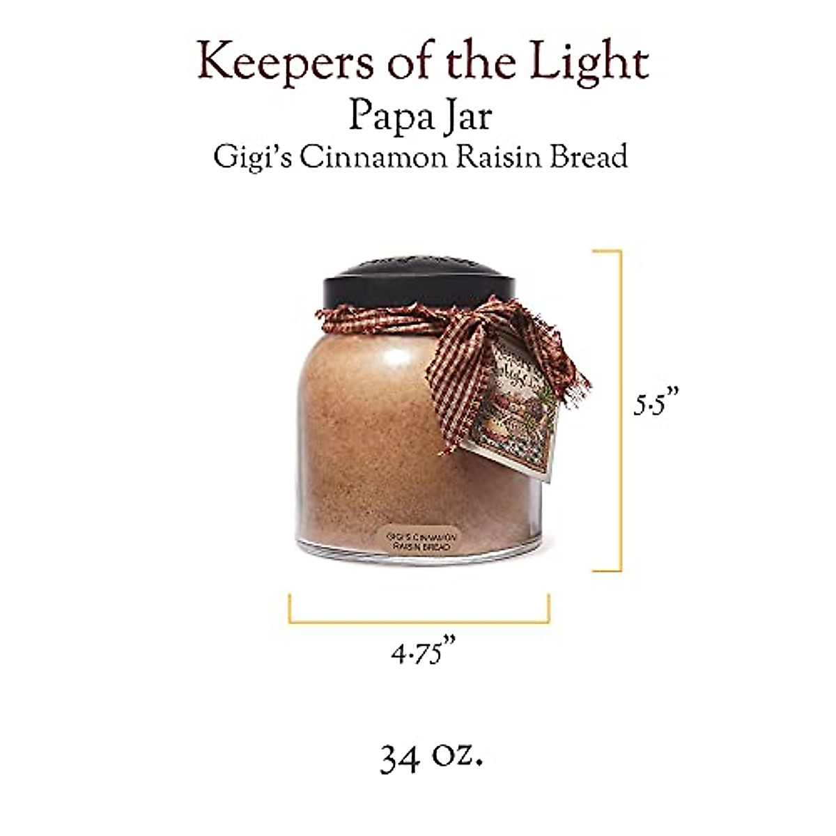 A Cheerful Giver — Gigi's Cinnamon Raisin Bread - 34oz Papa Scented Candle Jar with Lid - Keepers of the Light - 155 Hours of Burn Time, Gift for Women, Brown