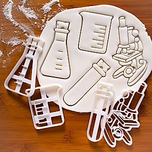 Set of 4 Laboratory Equipment cookie cutters (Designs: Beaker, Microscope, Test Tube, and Conical Flask), 4 pieces - Bakerlogy