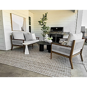 Nathan James Kayden Bohemian Wood Loveseat Sofa, Upholstered Outdoor Seating with Removable Cushion Covers, Solid Acacia Wood Frame, Light Brown