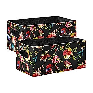Skull Flowers Storage Basket Felt Storage Bin Collapsible Towel Storage Convenient Box Organizer for Pet Supplies Magazine